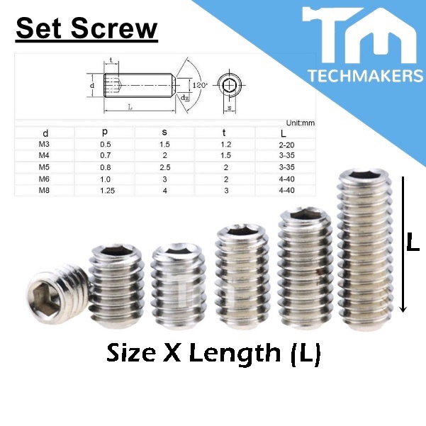 M3/M4/M6 Set Screw Stainless Steel 304 DIN916 Hex Socket Grub Screw ...