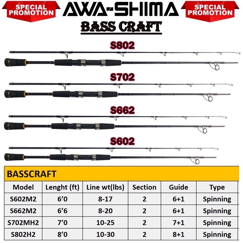 AWASHIMA BASSCRAFT SPINNING ROD | Shopee Malaysia