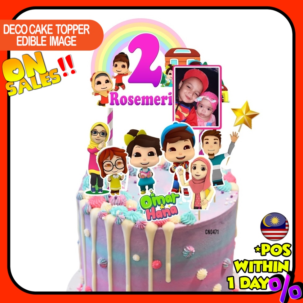 [CUSTOM NAME] Happy Birthday Cake Topper Omar Hana Decoration Set Party ...