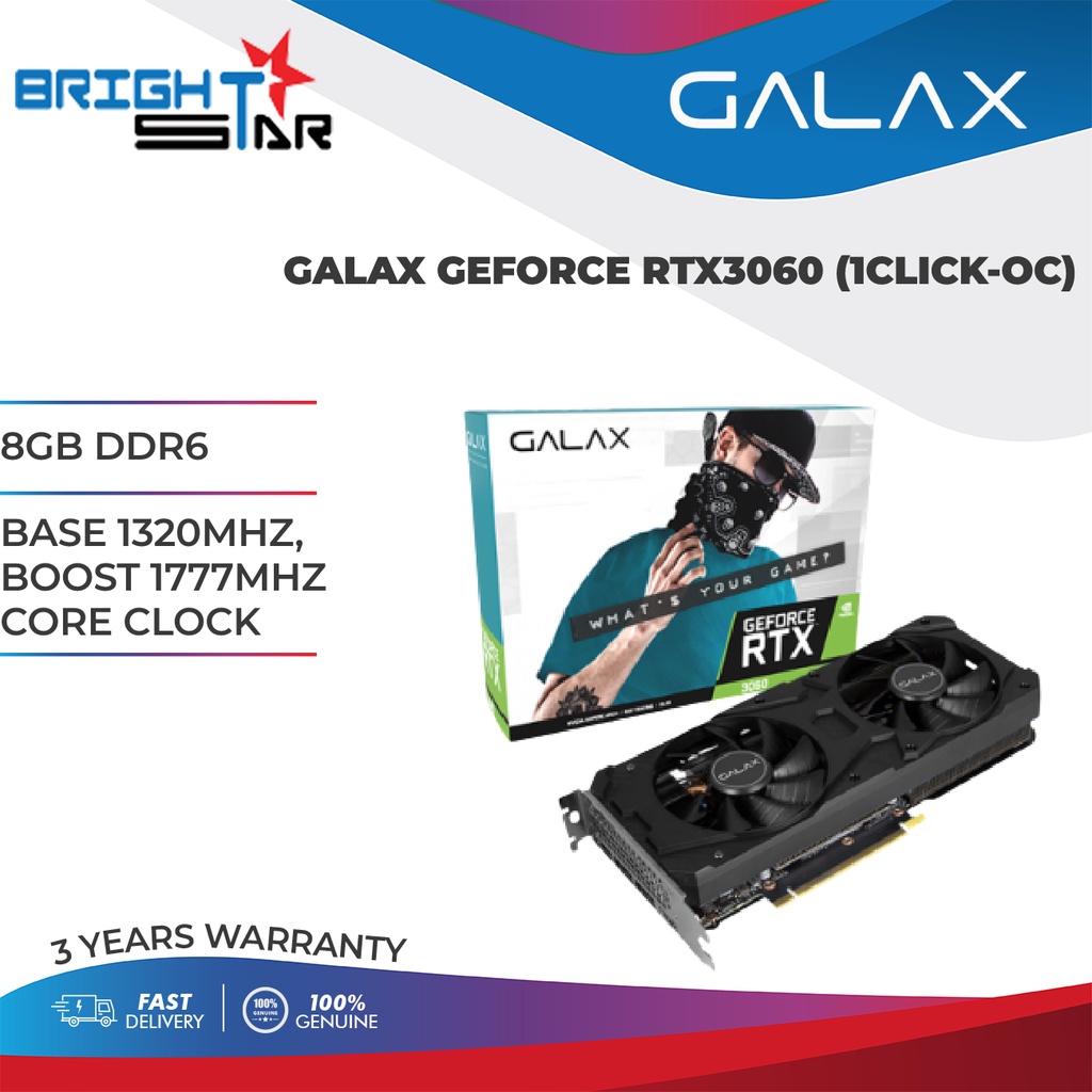 VGA / GALAX GEFORCE RTX3060 (1CLICK-OC) / 8GB DDR6 / BASE 1320MHZ ...