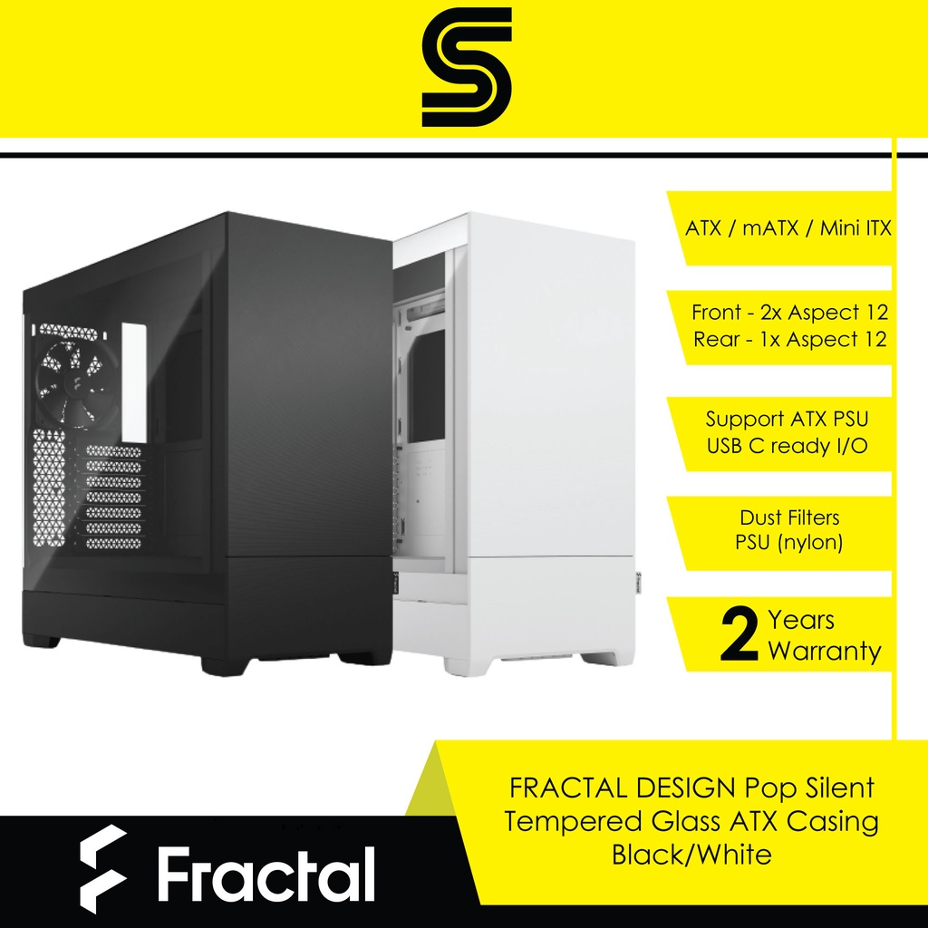 FRACTAL DESIGN Pop Silent Tempered Glass Non-RGB ATX Casing - Black ...
