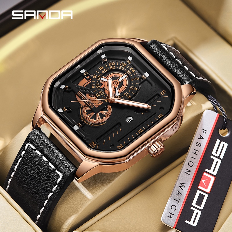 SANDA Hot Fashion Square Luminous Pointer Watch Waterproof Stopwatch ...