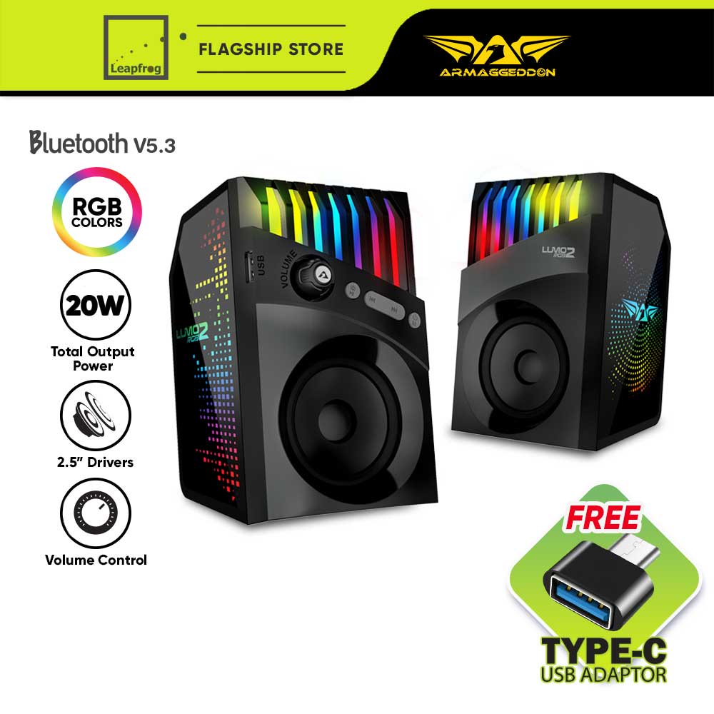 Armaggeddon Lumo 2 RGB Bluetooth 5.3 Low Latency Stereo Speaker | 20 ...