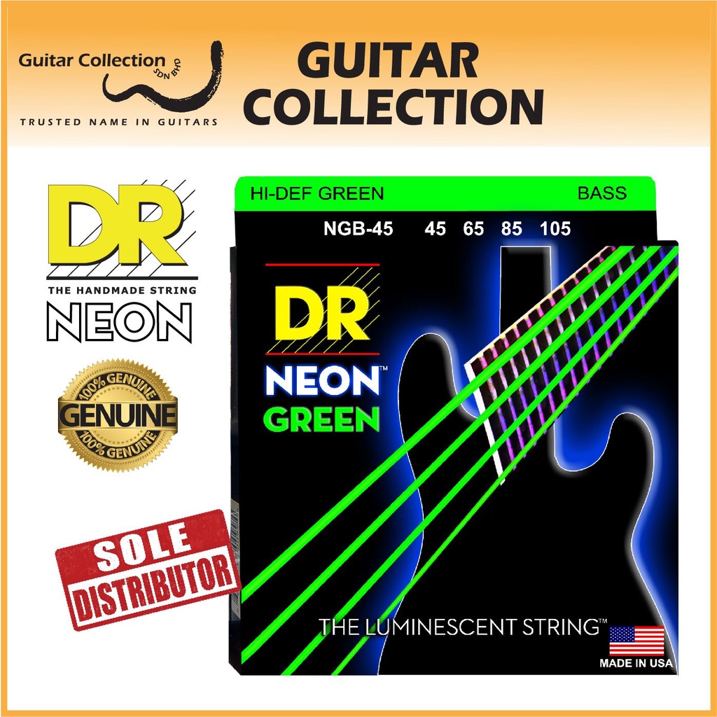 DR Strings NGB-45 NEON Green Coated Nickel Plated Bass Strings | 4 ...