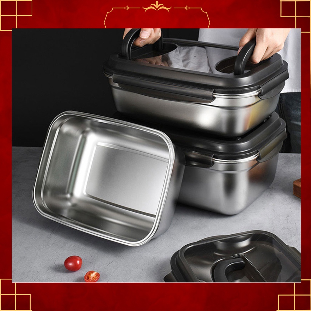 OriSteel 304 Stainless Steel Lunch Box Bento Rectangle Black Food Box ...
