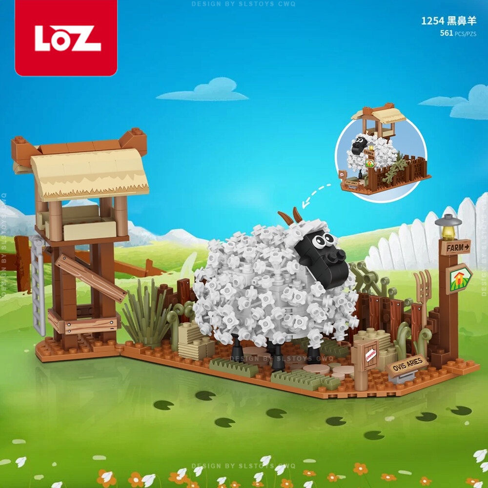 LOZ IDEAS Mini Block 1254 / 1256 Animal Farm Sheep Corgi Village House Decoration Building Block ...