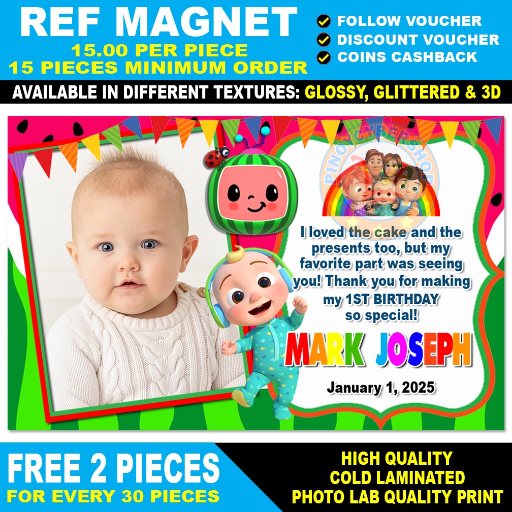 Cocomelon Ref Magnet Souvenir for Birthday Christening Baptism ...