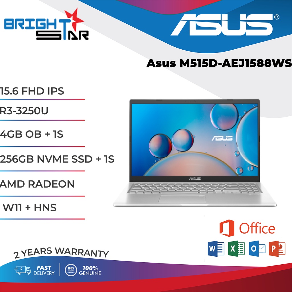 LAPTOP Asus M515D-AEJ1588WS ( 15.6 FHD IPS / R3-3250U / 4GB OB + 1S ...