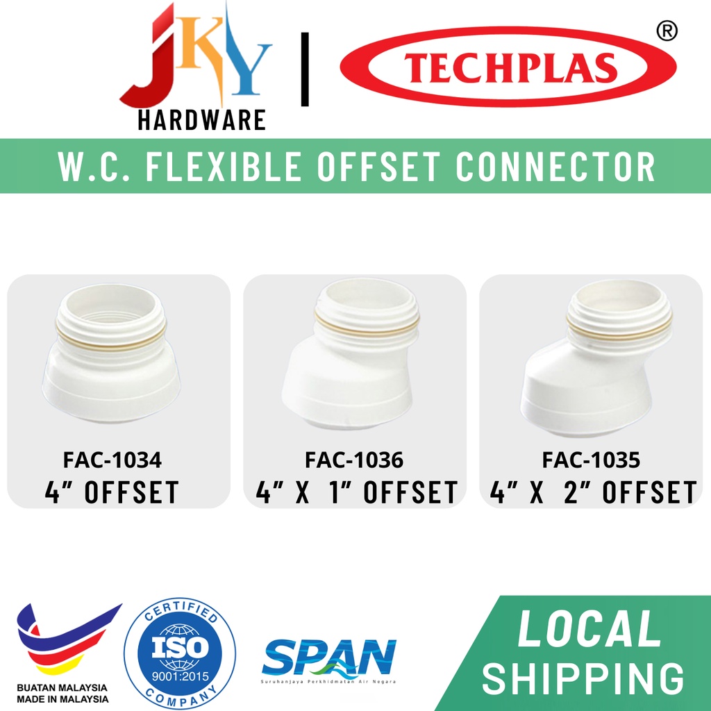 Techplas W.C. Flexible Offset Connector 100MM ( Straight 4" ~ 4" X 1" ~ 4" X 2" ) WC Bathroom ...