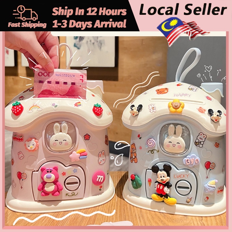 Cartoon Small House Coin Banks with Lock Piggy Bank Large Capacity Key ...