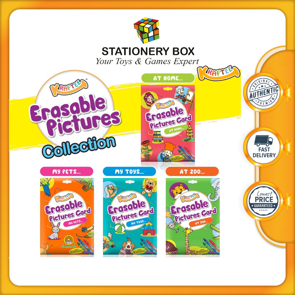 Kraftee Erasable Picture Cards with 12pcs Washable Regular Crayons ...