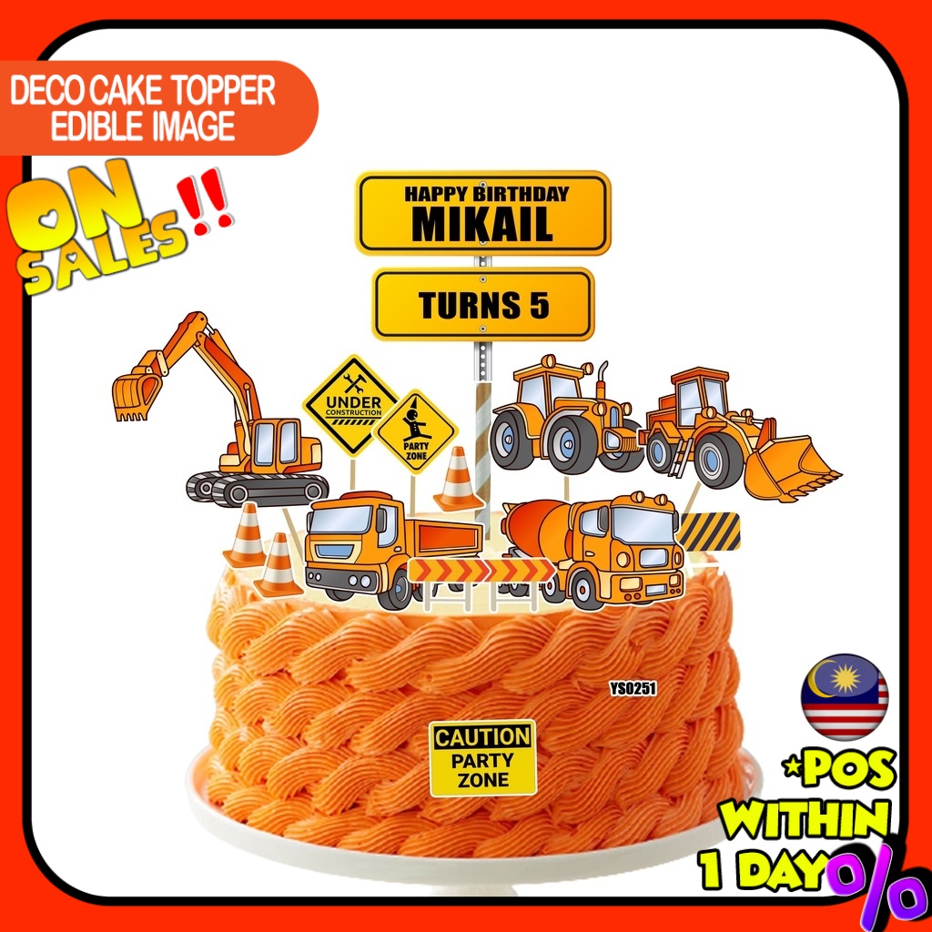 [CUSTOM NAME] Happy Birthday Cake Topper Under Construction 6 ...