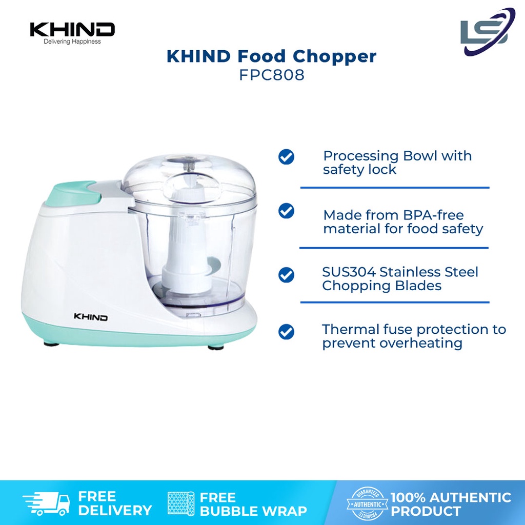 KHIND Food Chopper FPC808 | SUS304 Stainless Steel Chopping Blades ...