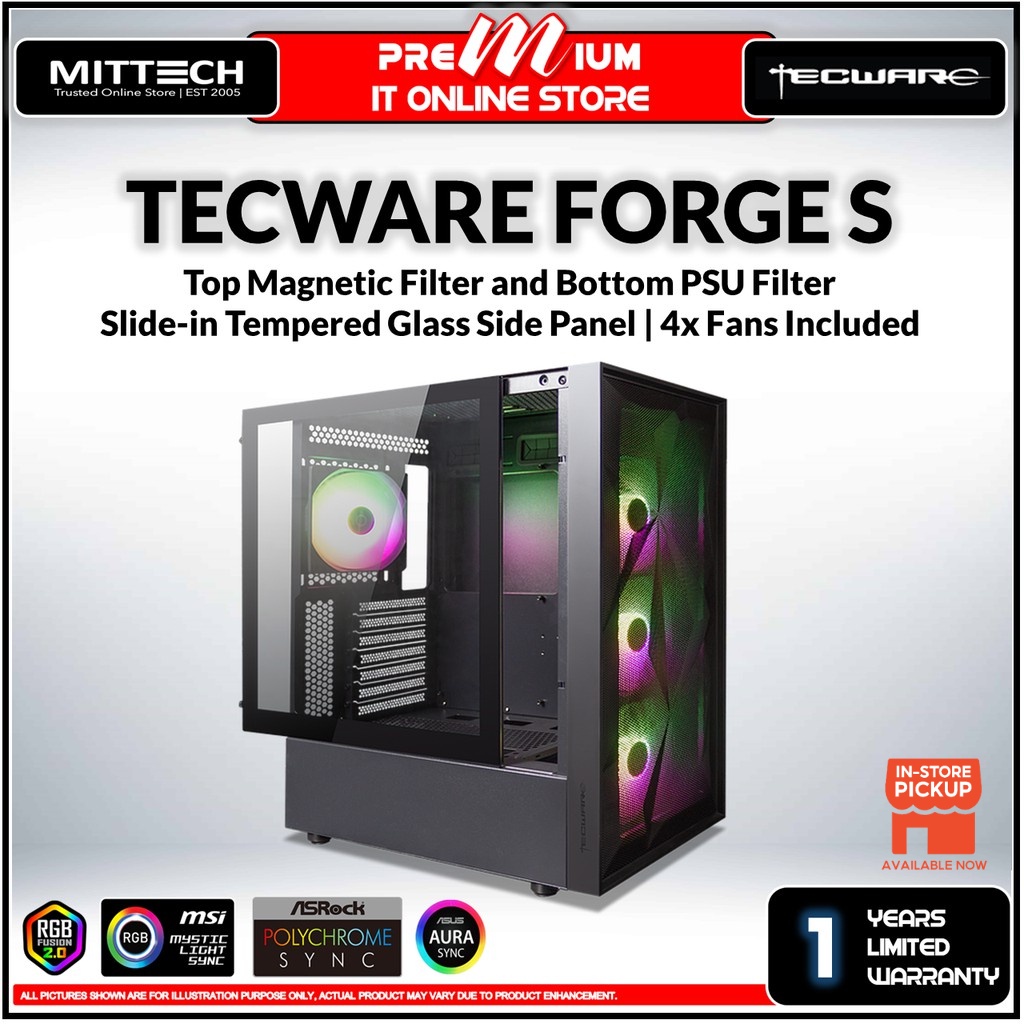 Tecware FORGE S Gaming Case | TG | 4x ARGB Fans Included | Black | ATX ...