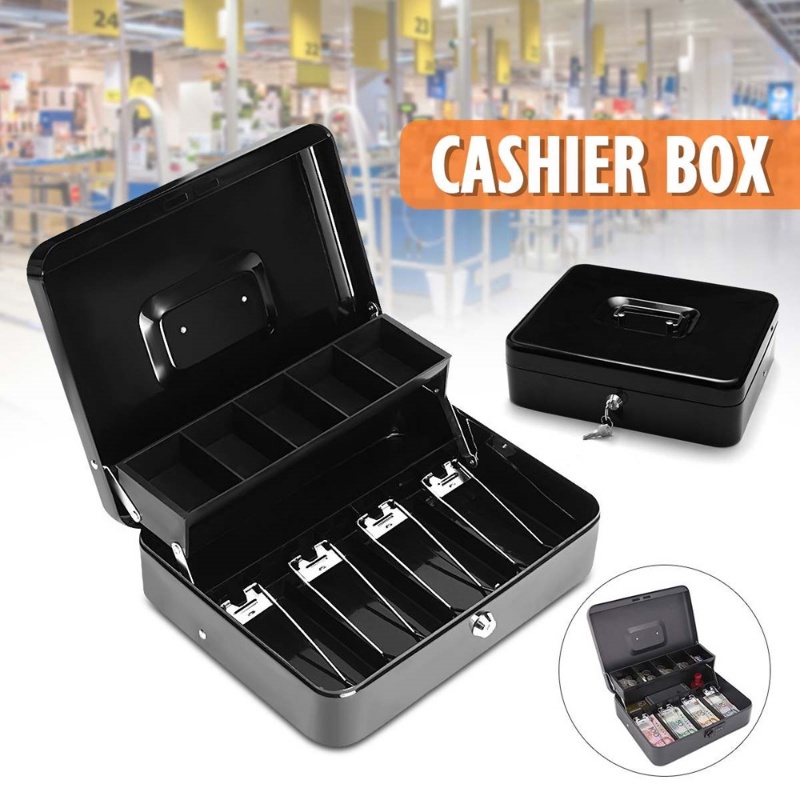 Portable Large Capacity Cash Box Compartment Tray Cash Lockable ...