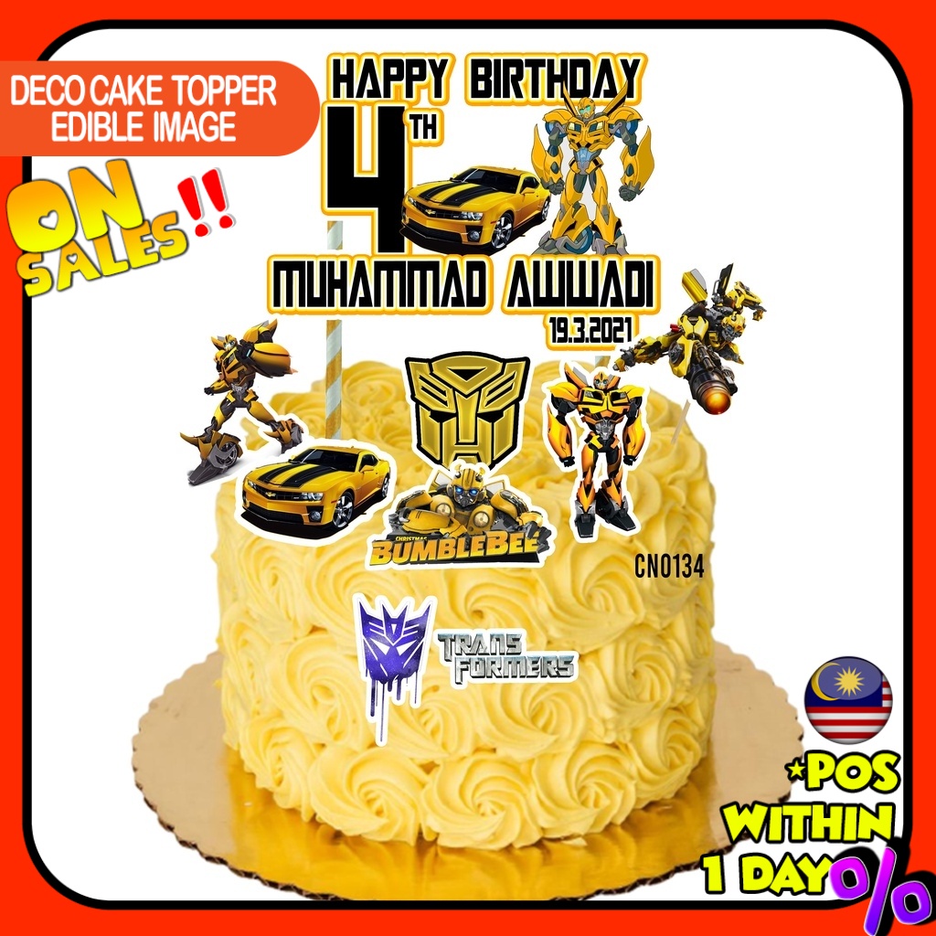 [CUSTOM NAME] Happy Birthday Cake Topper Transformers Bumblebee Car ...
