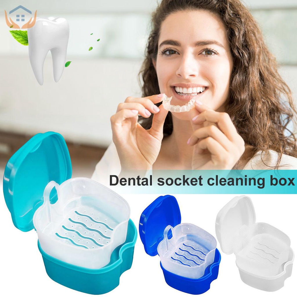 Denture Case Denture Bath Box False Teeth Storage Box with Rinsing ...