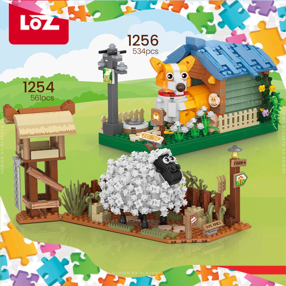 LOZ IDEAS Mini Block 1254 / 1256 Animal Farm Sheep Corgi Village House ...