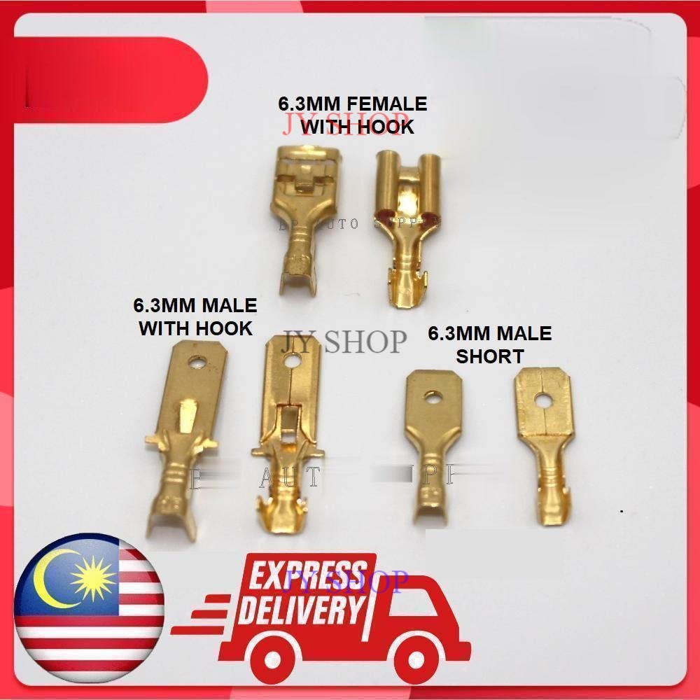 6.3MM 100pcs Speaker Terminal Crimp Electrical Copper Gold Brass Clip ...