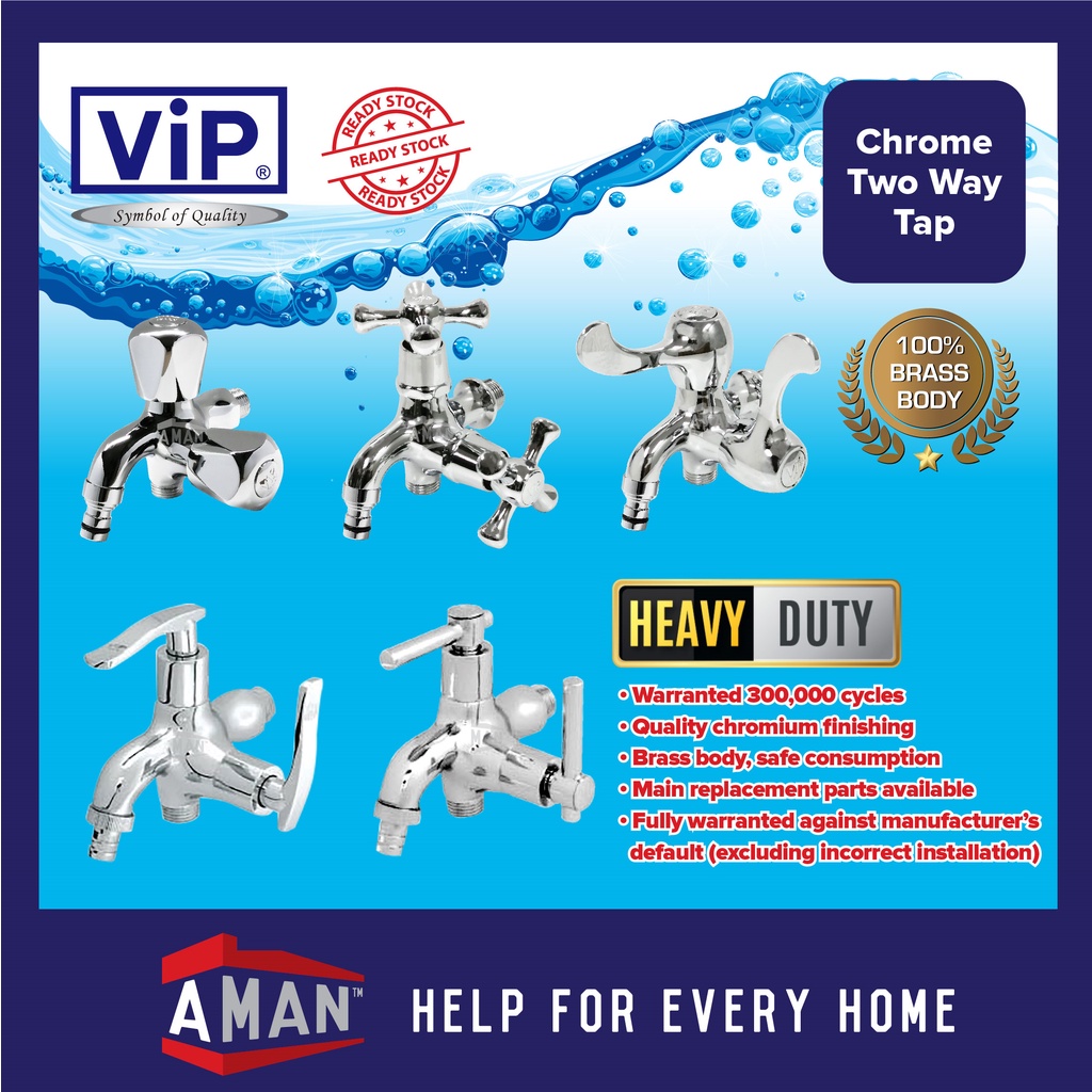 ViP 2-Way Heavy Duty Chrome Plated Brass Body Bibtap Water Tap With ...