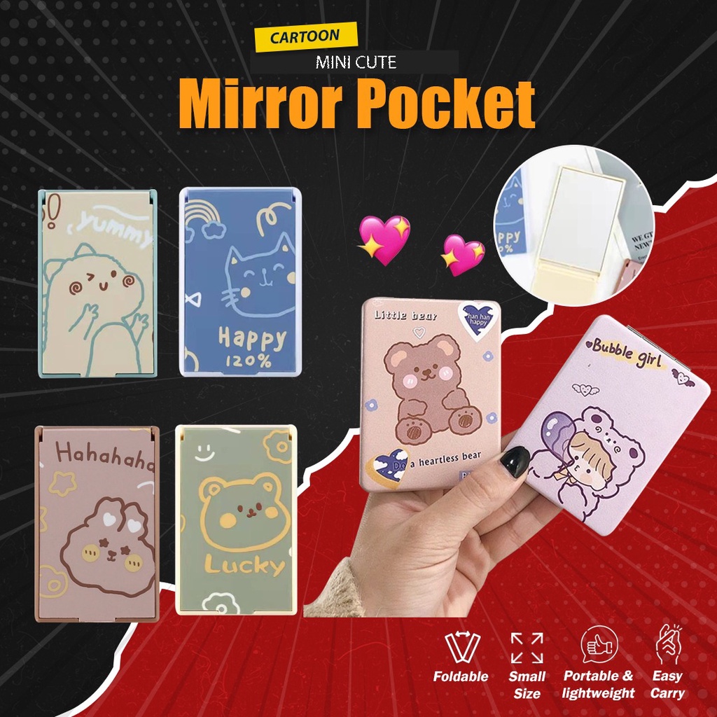 Mini Cute Mirror Cartoon Folding Travel Cartoon Hair Mirror Pocket Size ...