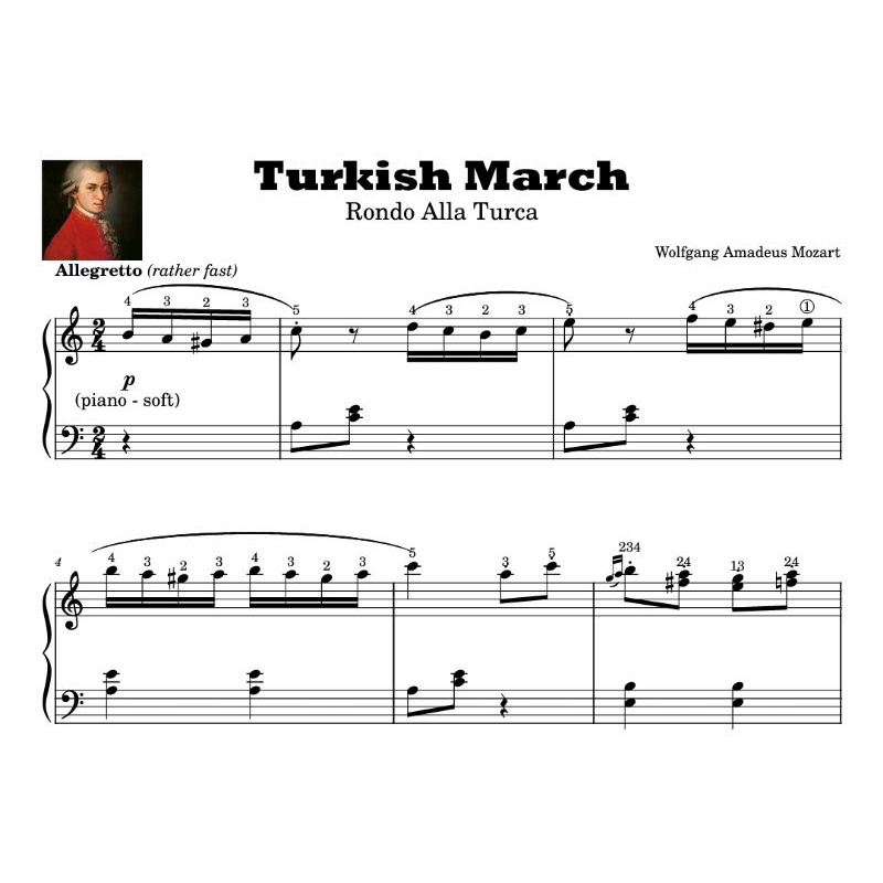 Turkish March (Mozart) for Kids Learning Piano Sheet Music Score Self ...
