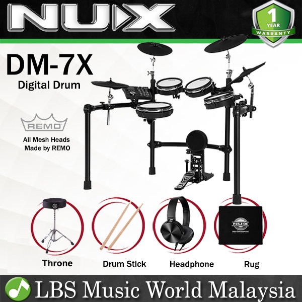 NUX DM-7X 5 Piece Full Mesh Digital Electronic Drum Set Head by Remo (DM7X DM7 DM 7X) | Shopee ...