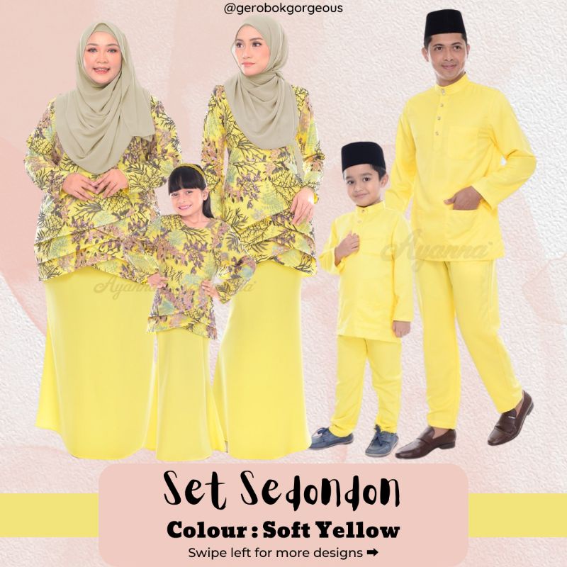 Baju Raya Sedondon Tema Warna Soft Yellow (Kuning Cair) Set Family Ayah ...