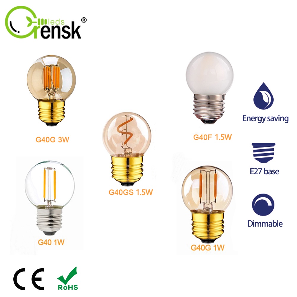 G40 E27 LED Mini Globe Light Bulb 1W 3W Edison Filament Bulb Warm White ...