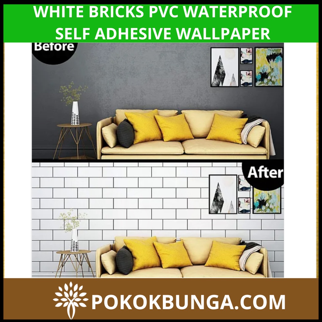 500cm x 60cm White Bricks Design PVC Waterproof Self Adhesive Wallpaper ...