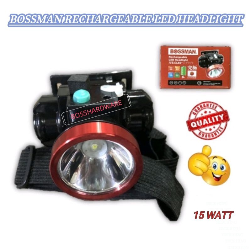 BOSSMAN RECHARGEABLE LED HEADLIGHT 15W | Shopee Malaysia