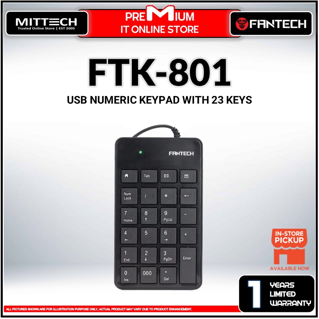 Fantech FTK-801 USB Numeric Keypad With 23 Keys For PC Or Laptop | USB External Number pad ...