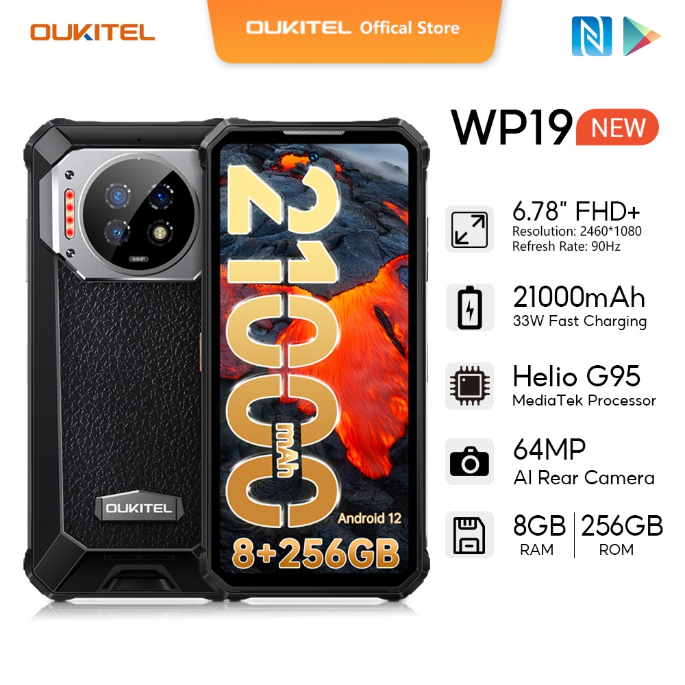 OUKITEL WP19（21000mAh/8GB+256GB/6.78" FHD+/90Hz/Android 12/64MP+20MP Night Vision/33W Fast ...