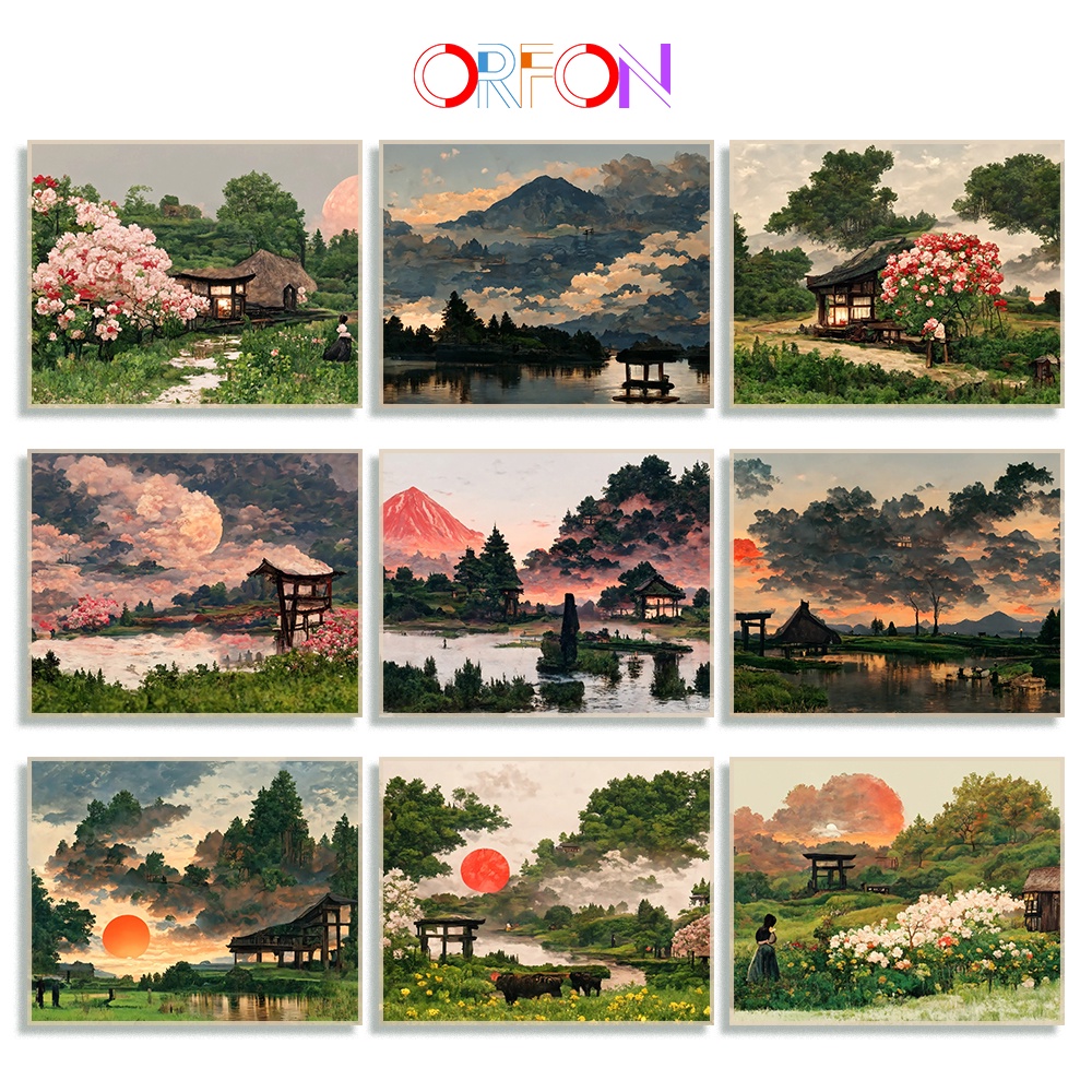 【ORFON】Paint by numbers 40*50cm DIY frame manual coloring ink landscape oil painter with ...