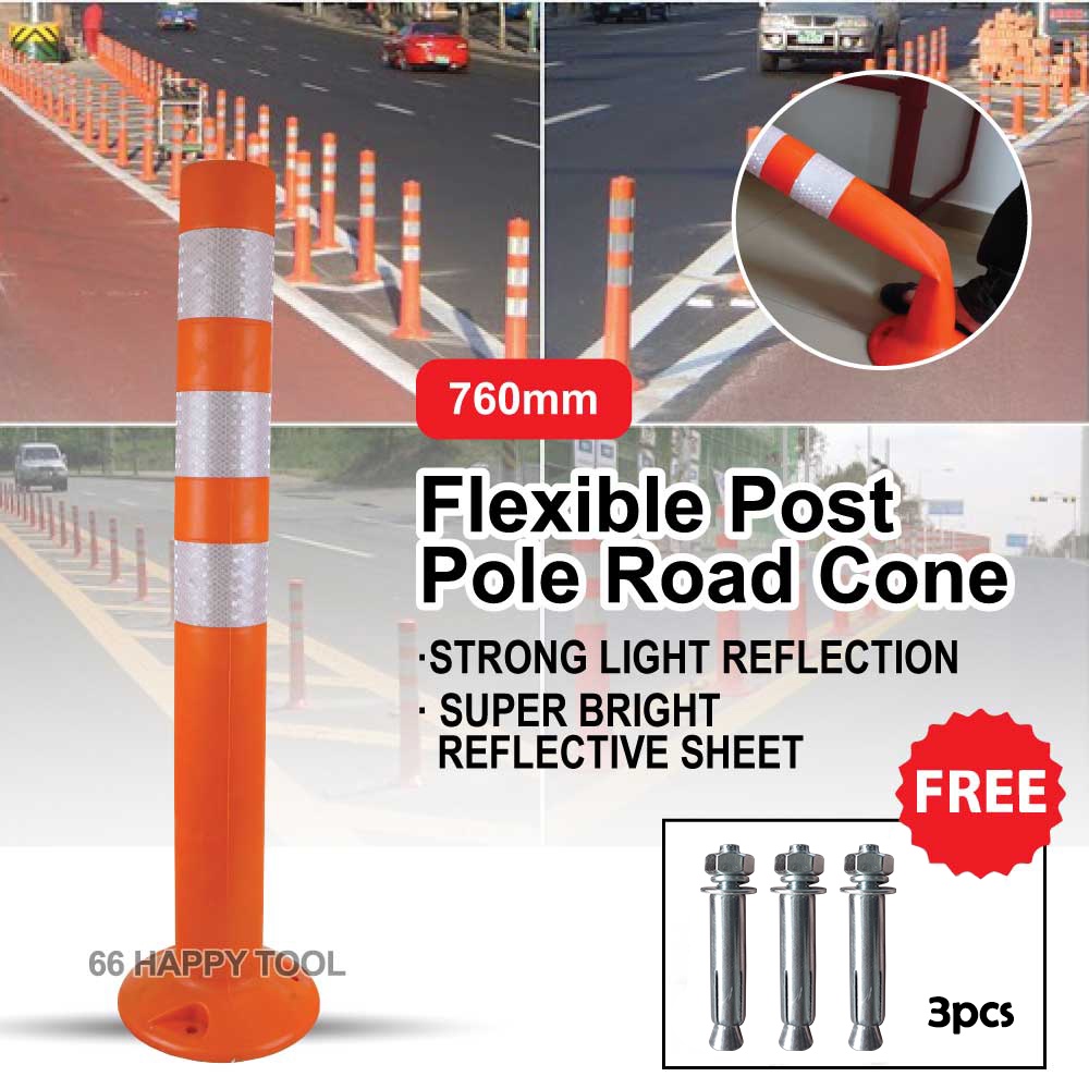 30 Inch PU White Strip Flexible Pole Road Cone Warning Bollard ...