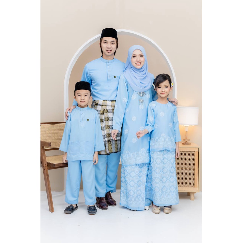 SET FAMILY RAYA SONGKET BUNGA TABUR BABY BLUE | Shopee Malaysia