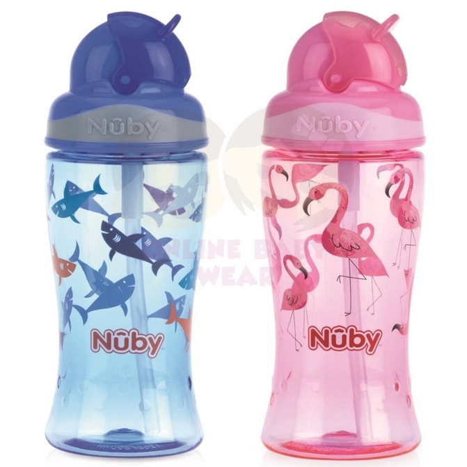 Nuby Tritan Thirsty Kids Flip It Straw Cup 12m+ 12oz/360ml (3 Designs) Kids Toddler Water Bottle ...