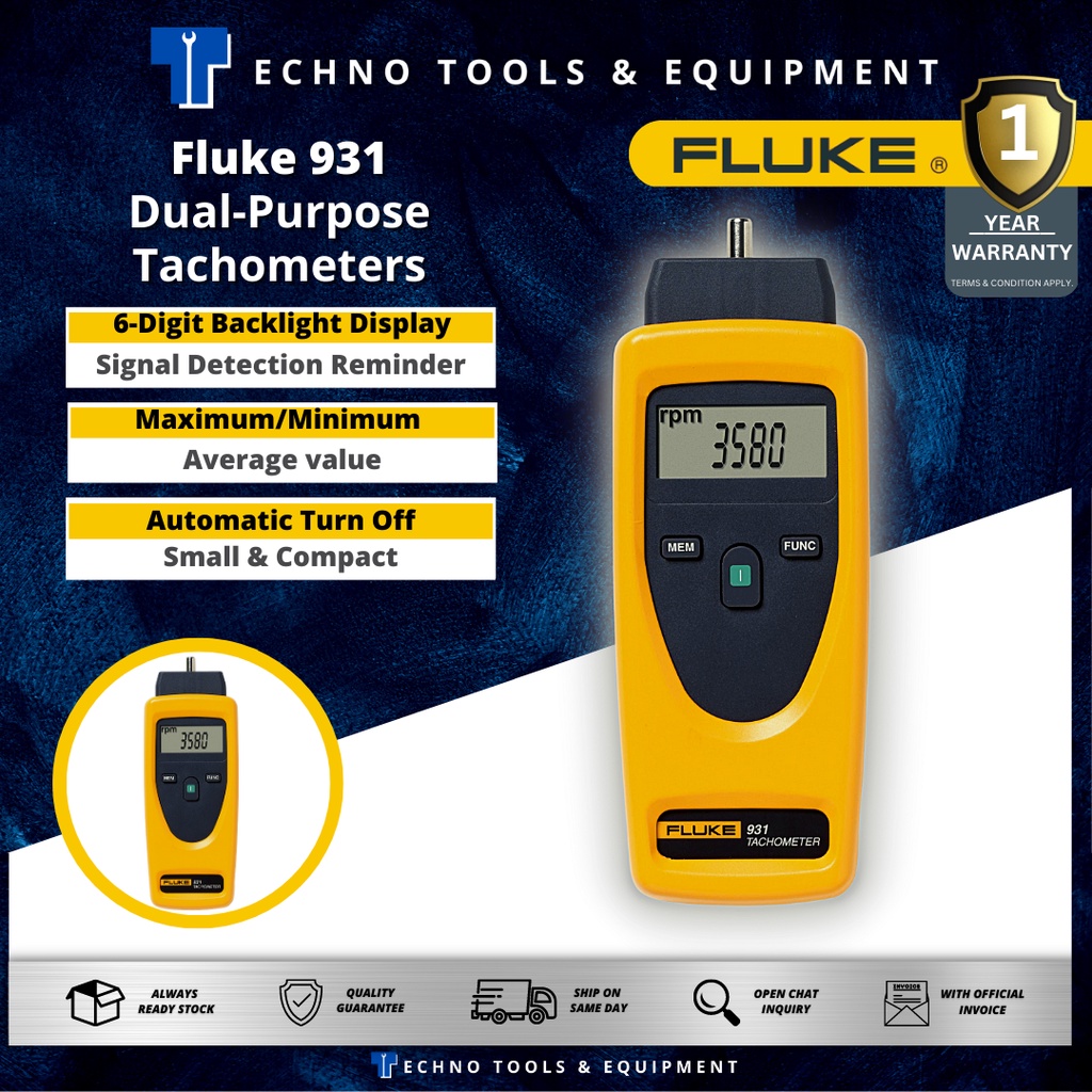 Fluke 931 Contact and Non-Contact Dual-Purpose Tachometers - 100% Brand New & Original | Shopee ...