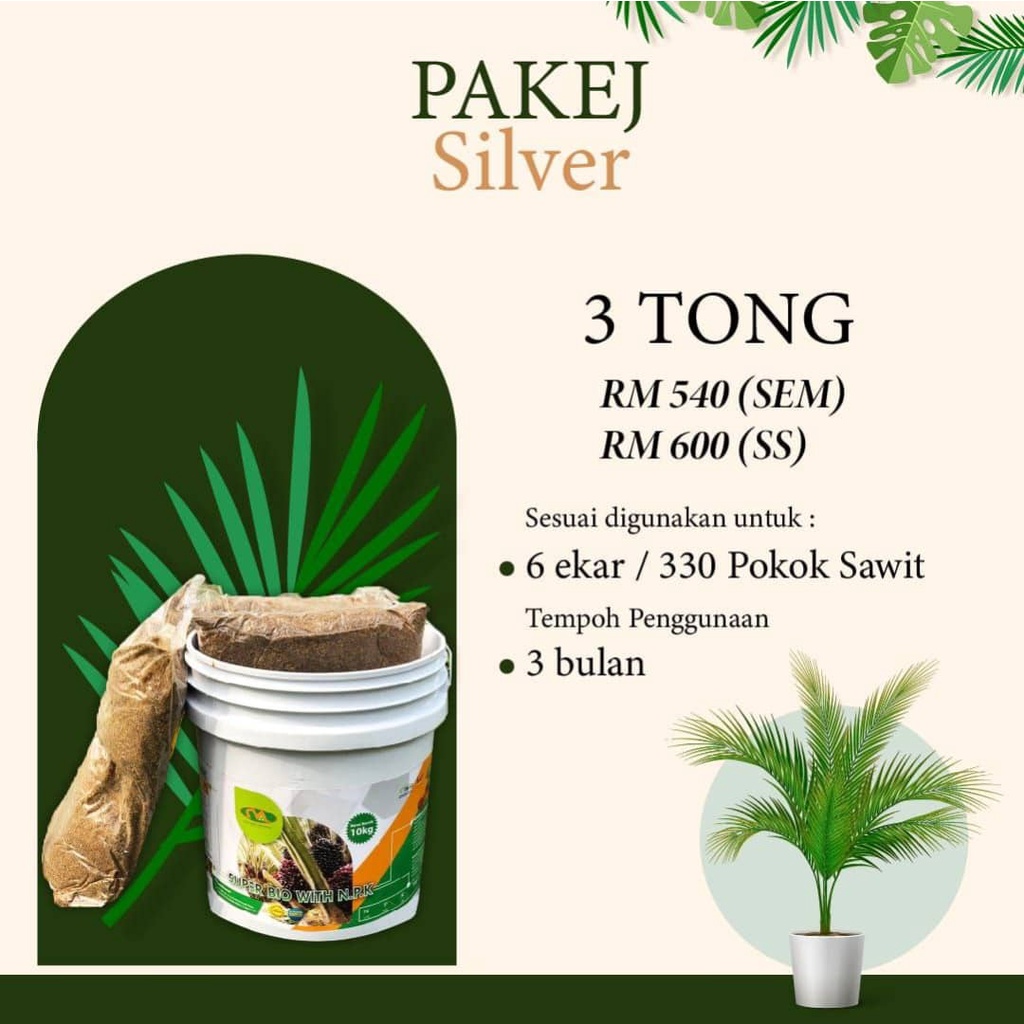PAKEJ SILVER 3 TONG BAJA SUPER BIO WITH NPK- 10 KG (Baja Sawit, Buah-buahan Dan Sayuran ...