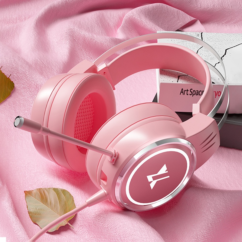 Cute Gaming Headset Pink Headphone with Microphone Earfon Wired for ...