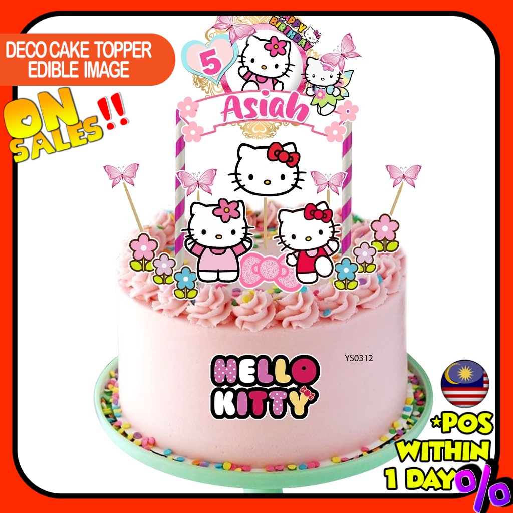 [CUSTOM NAME] Happy Birthday Cake Topper Hello Kitty Decoration Set ...
