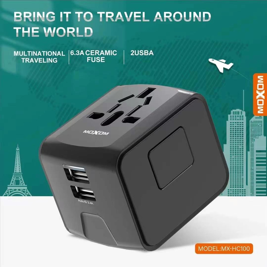 [NEW] MOXOM MX-HC100 / Multi-Nation Travel Adapter Universal USB 2 Port ...