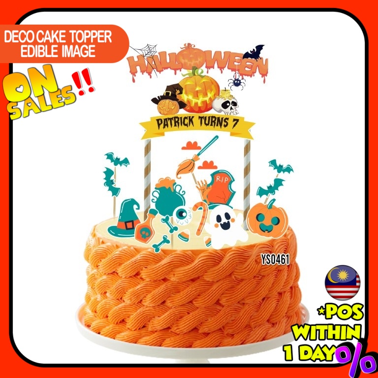 [CUSTOM NAME] Happy Birthday Cake Topper Halloween Decoration Set Party ...