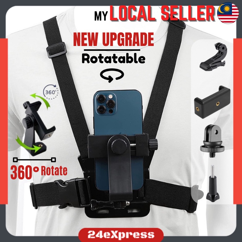 【24HR】Mobile Phone Chest Holder go pro Mount Adjustable Body Harness ...