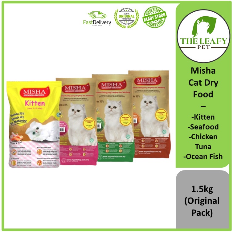 MISHA Cat Dry Food ( Makanan Kucing ) - Kitten / Seafood / Chicken ...