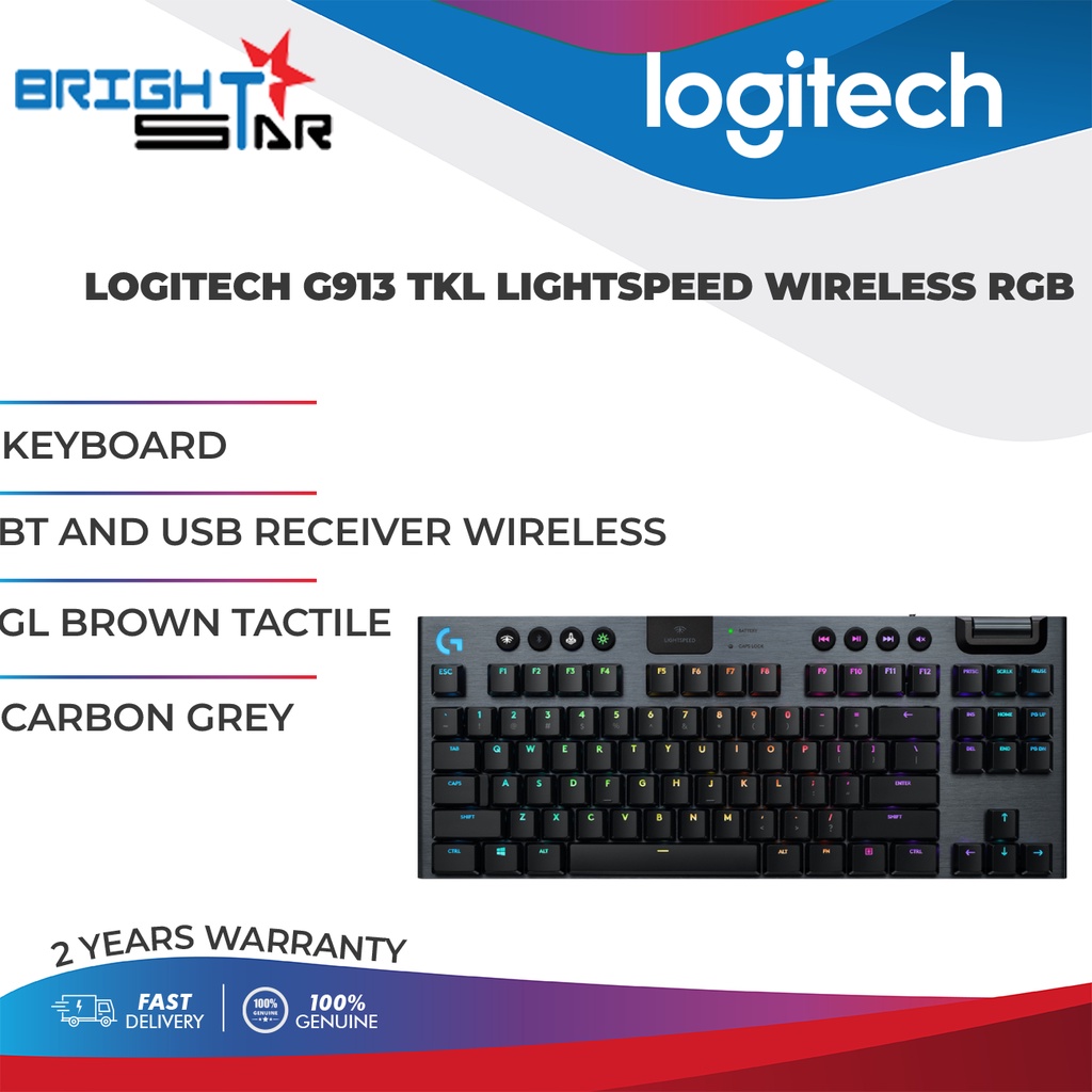 LOGITECH KEYBOARD G913 TKL LIGHTSPEED WIRELESS RGB / BT AND USB ...