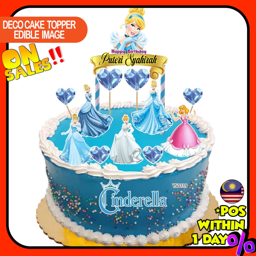 [CUSTOM NAME] Happy Birthday Cake Topper Cinderella Decoration Set ...