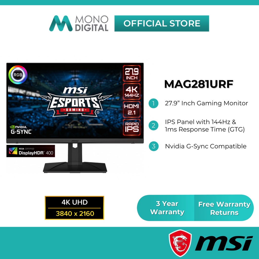 MSI Optix MAG281URF HDR RGB Gaming Monitor w/ 4K UHD, KVM Switch, G ...