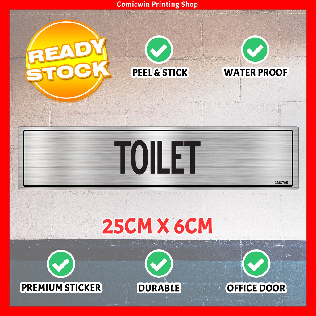 CMC795 Toilet Sign Sticker Room Tag Special Silver Sticker (25 x 6 cm ...