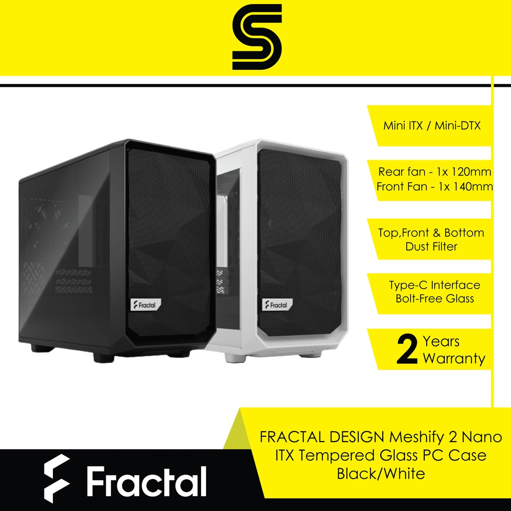 FRACTAL DESIGN Meshify 2 Nano ITX Tempered Glass PC Case - Black/White ...